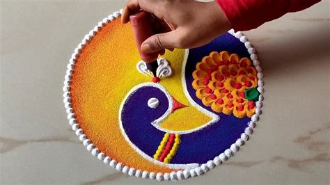Simple Peacock Rangoli Designs For Diwali