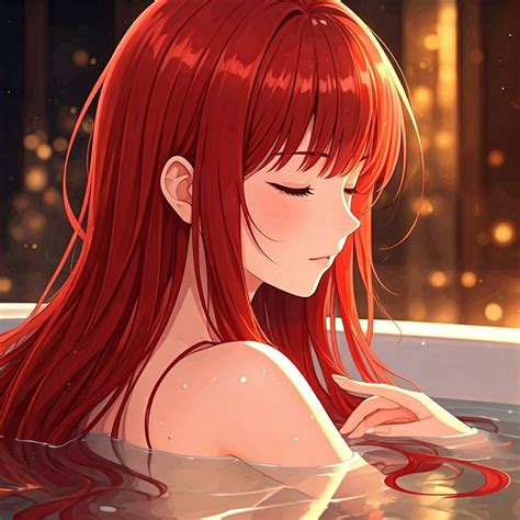 Bathing Serene Anime Woman In Golden Bath