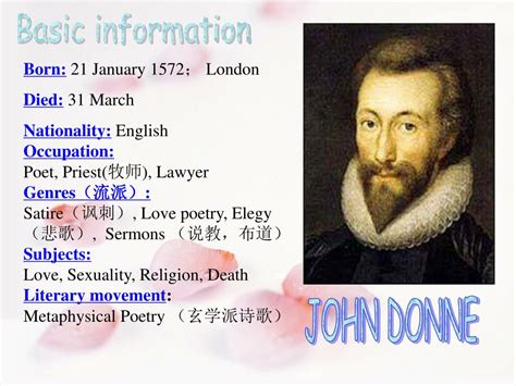 Ppt John Donne 21 January 1572 31 March 1631 Powerpoint