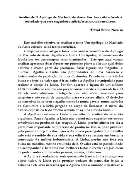 Análise De O Apólogo De Machado De Assispdf Burguesia Tempo