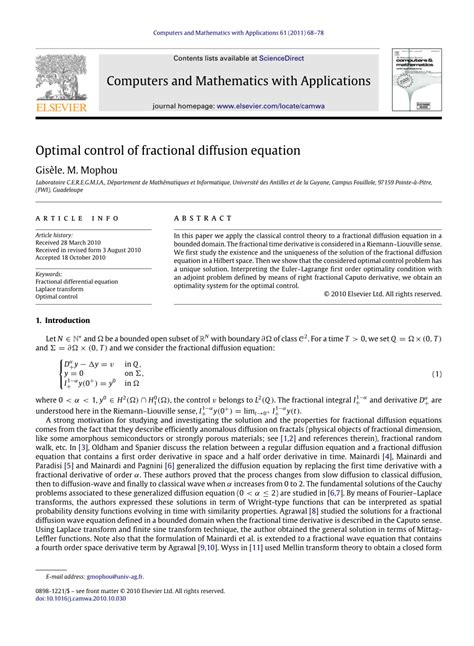 Pdf Optimal Control Of Fractional Diffusion Equation