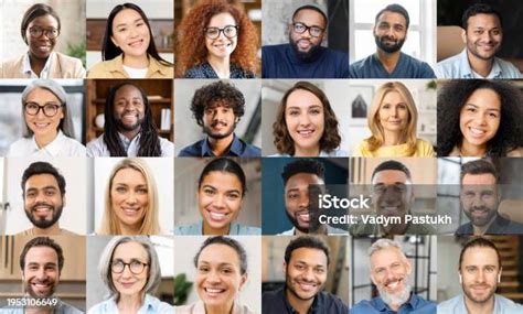 가상 회의 웨비나 온라인 회의 비디오 화면 다양한 직원 그룹 화상 통신 가상 회의를 위해 앱을 사용하는 동료 카메라를 보고 있습니다 사람들에 대한 스톡 사진 및 기타 이미지