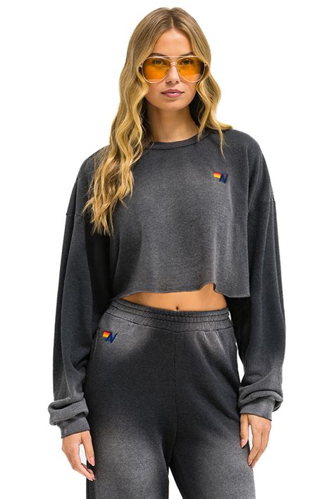 Essential Cropped Crew Sweatshirt Relaxed Faded Smoke Aviator Nation