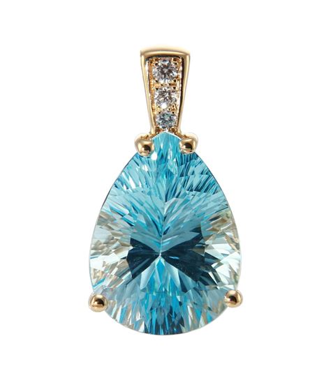 Pendentif Or Jaune 750 Topaze Bleue Poire De 16x12mm Et De 3 Diamants