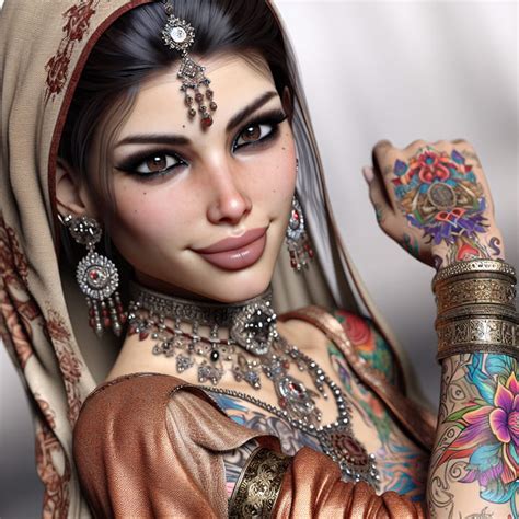 Realistic Middle Eastern Princess Jasmine With Exquisite Tattoos Ai
