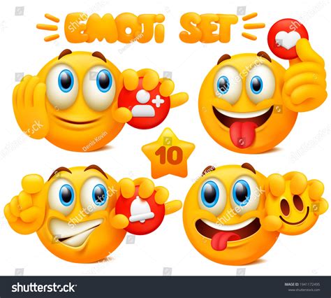 Set Yellow Emoji Cartoon Characters Different Stock Vector Royalty