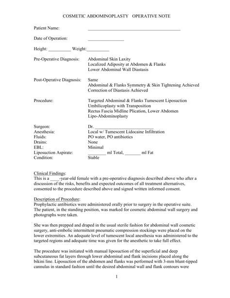 Operative Report Surgical Operation Notes Template Tutore Org