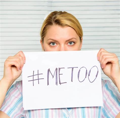 Woman Sad Face Hold Poster Hashtag Me Too Victim Of Sexual Assault And