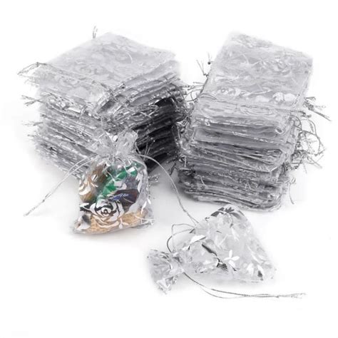 100 Sac Organza dragée bijoux rose argenté sachet pochette tulle cadeau