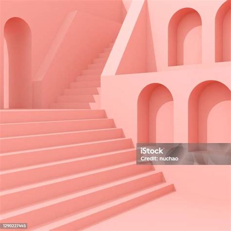 최소한의 건축 계단이있는 추상적 인 건물의 3d 그림 계단에 대한 스톡 사진 및 기타 이미지 계단 벽 아치 건축적 특징