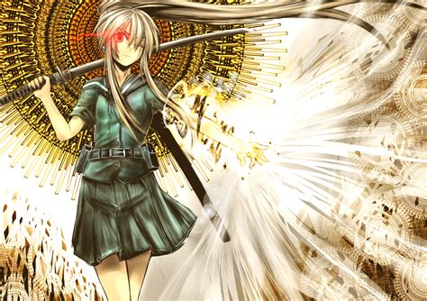Blonde Hair Hinomaru Kotoba Katana Kotoba Noriaki Long Hair Original