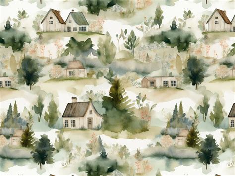 Watercolor Cottagecore Seamless Patterns Bundle Digital Paper Cottage