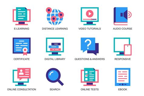 E Learning Concept Of Web Icons Set In Simple Flat Design Pack Of