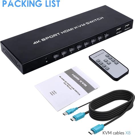 8 Port Kvm Switch 8 In 1 Out Hdmi Kvm Switch For 8 Pc Sharing 1 Hd Monitor And 4 Usb Devices