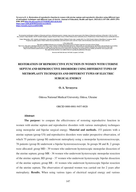 Pdf Restoration Of Reproductive Function In Women With Uterine Septum