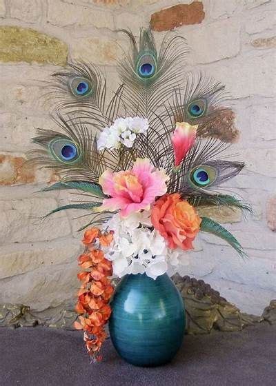 Tropical Peacock Feather Floral Arrangement With By Rachelsheart In