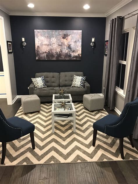Navy Accent Wall In Living Room