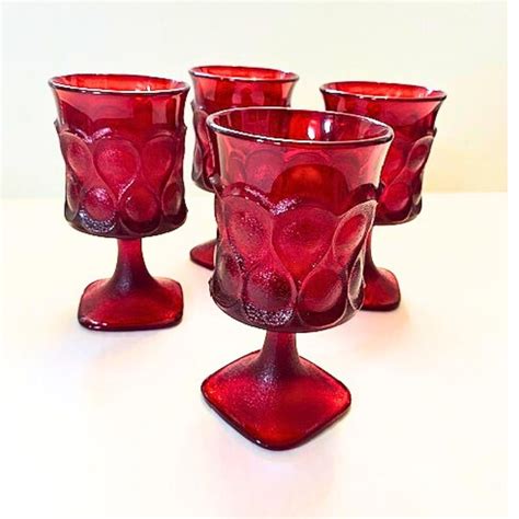 Noritake Spotlight Ruby Red Goblet Stemware 1970s Glasses Cadmium Set