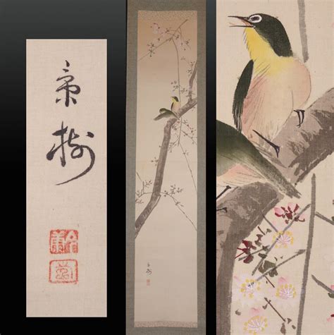 【やや傷や汚れあり】【真作】 蔵壷 『今井景樹 枝垂桜小禽図』 1幅 共箱 古筆 古文書 古書 日本画 桜花画 円山四条派 今尾景年に学ぶ