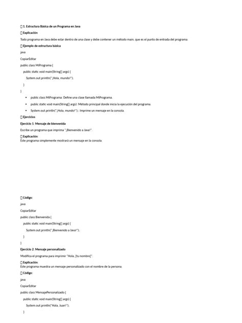 Estructura Básica De Un Programa En Java Pdf Java Lenguaje De