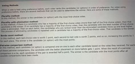 Solved O VOTING AND APPORTIONMENT Plurality Method And The Chegg Com
