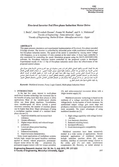 Pdf Five Level Inverter Fed Five Phase Induction Motor Drive