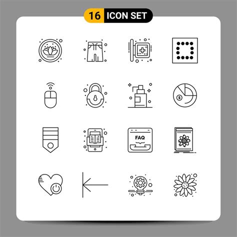 Pack Of 16 Modern Outlines Signs And Symbols For Web Print Media Such As Interface Mouse Medical