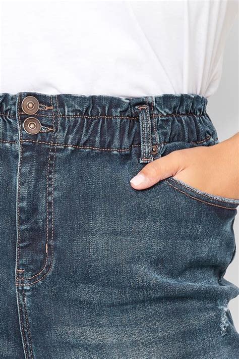 Plus Size Indigo Blue Washed Elasticated Stretch Mom Jeans Yours Clothing