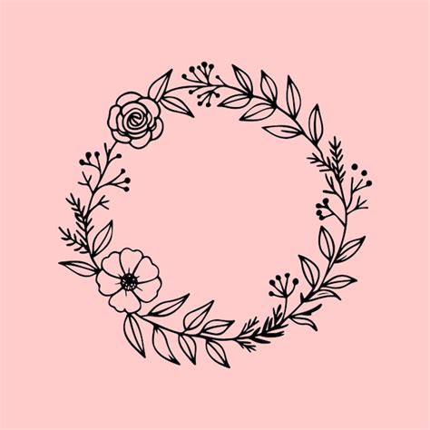Un Dibujo Circular En Blanco Y Negro De Una Corona Floral Vector Premium