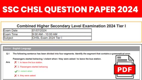 SSC CHSL Question Paper 2024 PDF Answer Key