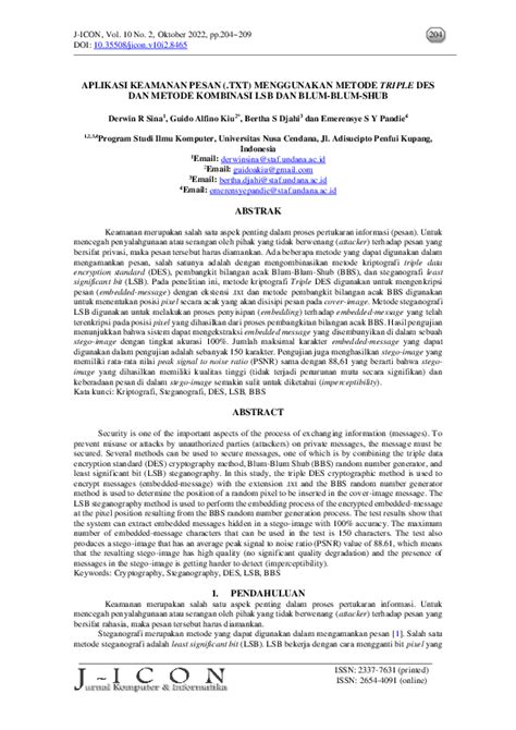 Pdf Aplikasi Keamanan Pesan Txt Menggunakan Metode Triple Des Dan Metode Kombinasi Lsb Dan