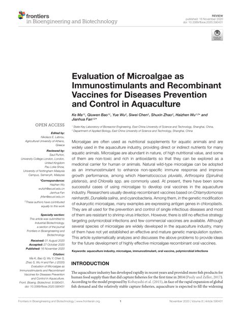 Pdf Evaluation Of Microalgae As Immunostimulants And Recombinant