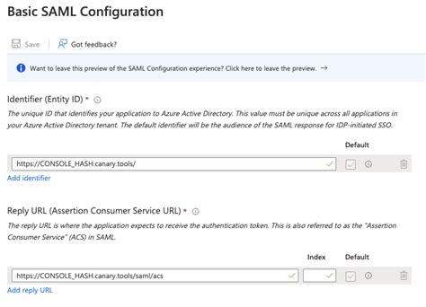 Configuring Saml Azure Active Directory Thinkst Canary