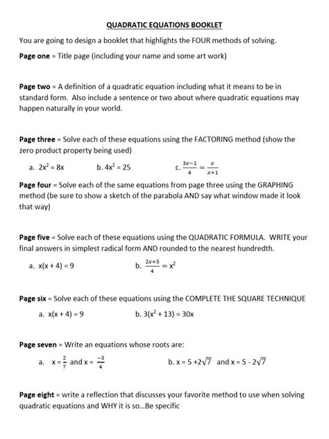 Quadratic Equations Booklet Pdf