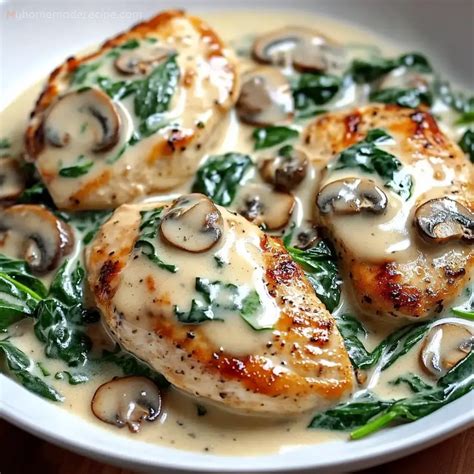 Chicken With Spinach And Mushrooms In Creamy Parmesan Sauce Delicious