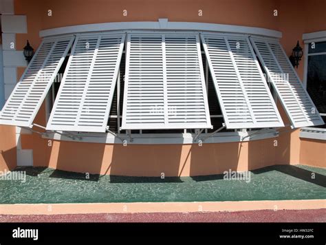The Round Window Shutters In Nassau City Building The Bahamas Stock