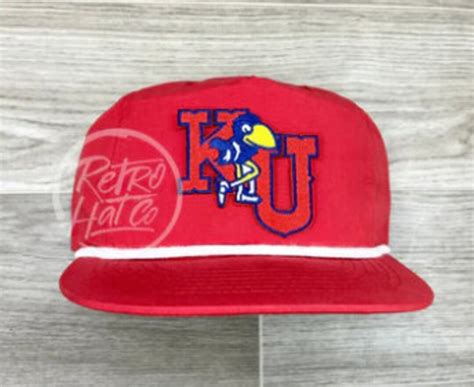 Retro Kansas Jayhawks Ku Patch On Red Poly Retro Rope Hat Etsy