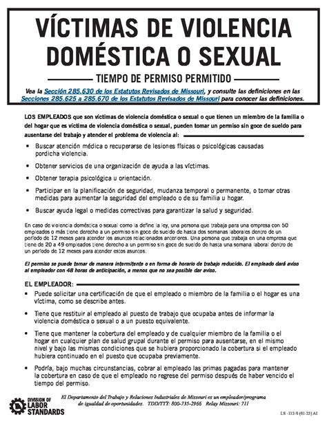 Free Missouri Domestic And Sexual Violence Leave Spanish Labor Law Poster