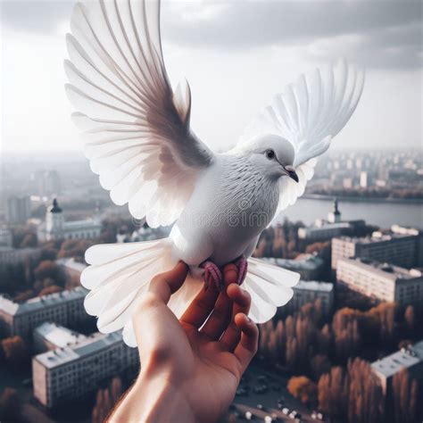Foto De Cierre De Una Paloma Blanca De Moscas De Paz Sobre Ucrania