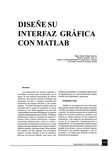 Pdf Dise E Su Interfaz Gr Fica Con Matlab
