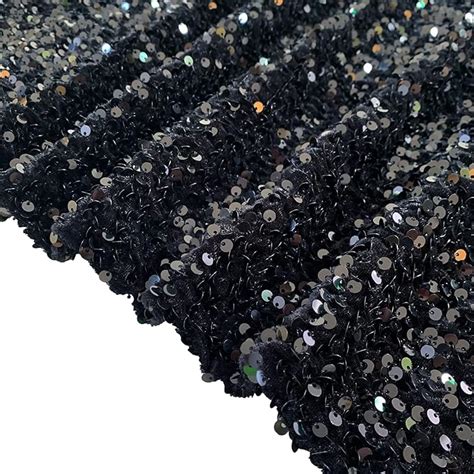 Fuhsy Sequin Fabric Black 5 Yards Velvet Sequin Fabric By