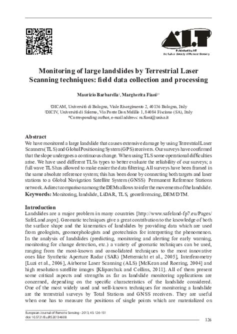 Pdf Monitoring Of Large Landslides By Terrestrial Laser Scanning Techniques Field Data