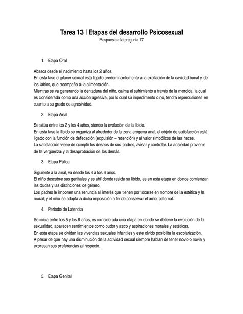Etapas Del Desarrollo Psicosexual Etapa Oral Abarca Desde El