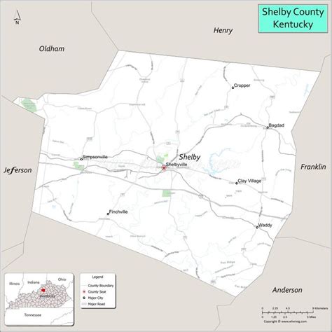 A Map Showing The Location Of Shelby County Kentucky