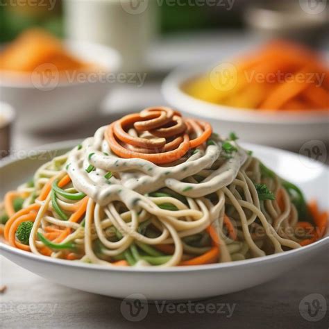 Ai Generated Main Course Spiralized Vegetable Noodles With Cashew Cream Sauce Ai Generative