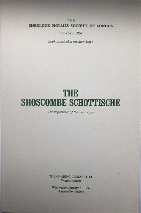1986 Annual Dinner Menu The Sherlock Holmes Society Of London