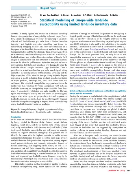 Pdf Statistical Modelling Of Europe Wide Landslide Susceptibility Using Limited Landslide