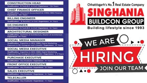 Singhania Buildcon Job Vacancy 2024 Construction Company Job Vacancies Construction Jobs