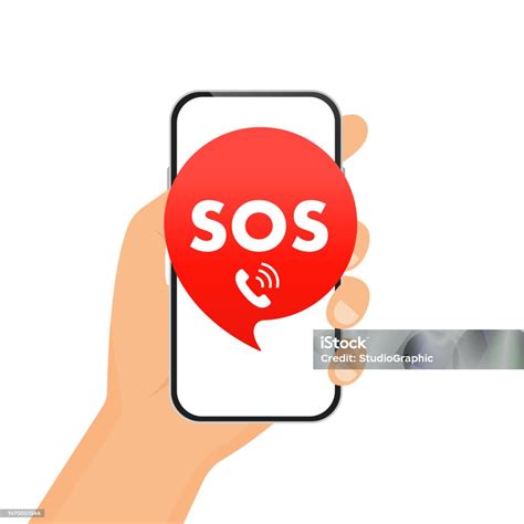 전화의 Sos 메시지입니다 플랫 스타일로 911 전화 구급 통화 화면 스마트 폰 전화를 든 손이 도움을 요청합니다 도움을 요청합니다 벡터 그림 1위에 대한 스톡 벡터 아트
