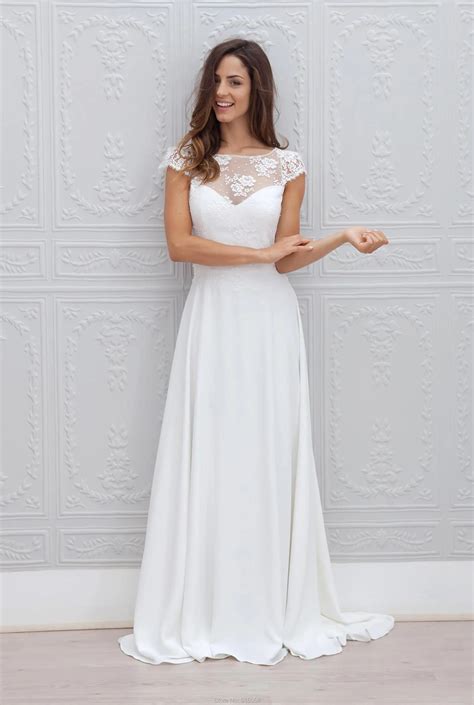 Lace Cap Sleeves Open Back Wedding Beach Dresses 2017 Boho Wedding